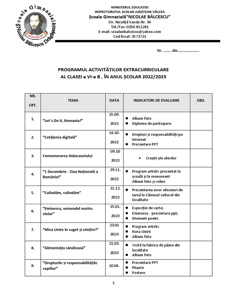 Extracurriculare 2022-2023 | PDF