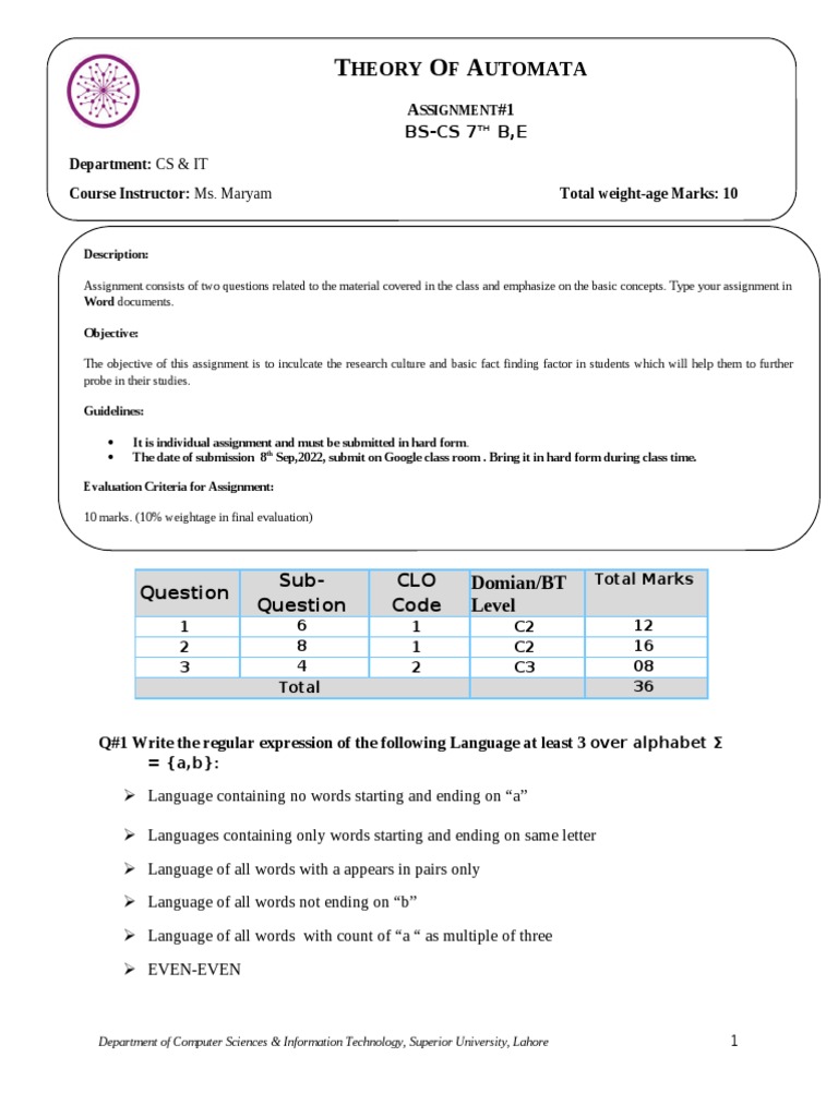 S22 CS 7B ToA A1 Question - Paper | PDF | Word | Cognitive Science