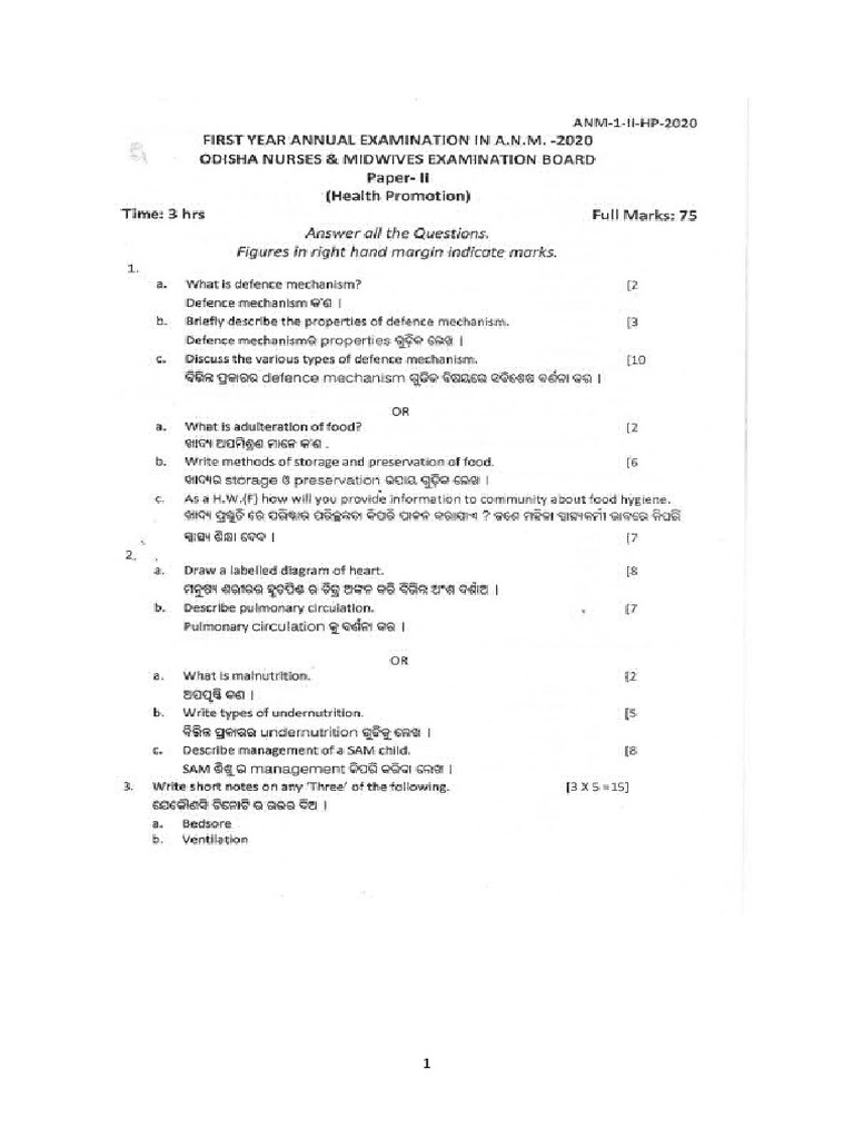 Anm First Year - (Health Promotion) Old Question Papers | PDF