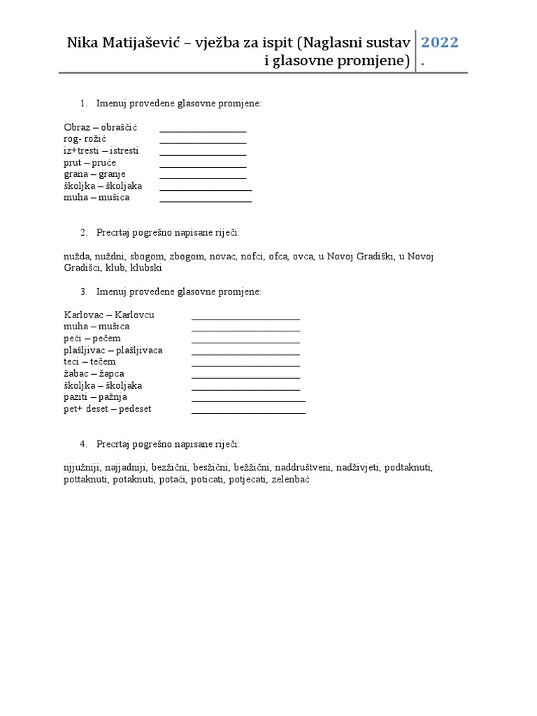 Glasovne Promjene Vjezba | PDF