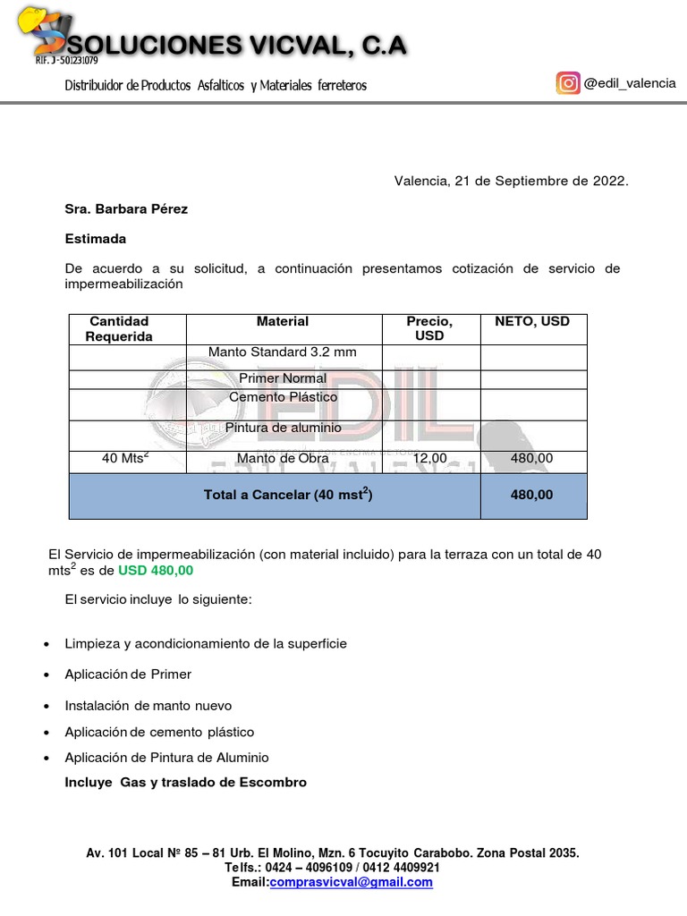 Cotizaciones Modelos | PDF | Materiales