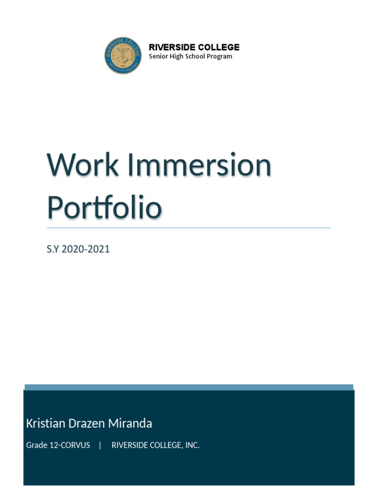 Work Immersion Portfolio 2020-2021 | PDF | Nursing | Social Programs