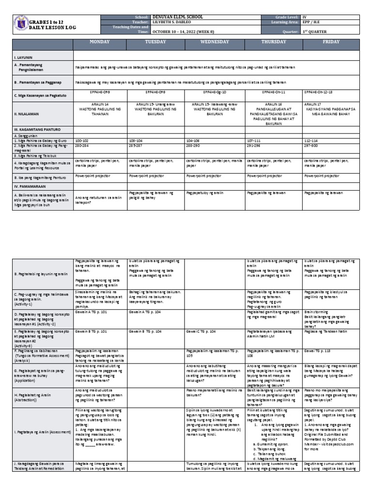 DLL - Epp-He 4 - Q1 - W8 | PDF