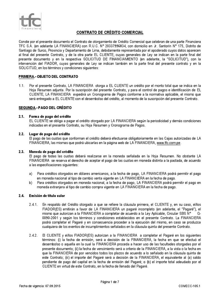 Contrato de Crédito Comercial | PDF | Pagos | Crédito