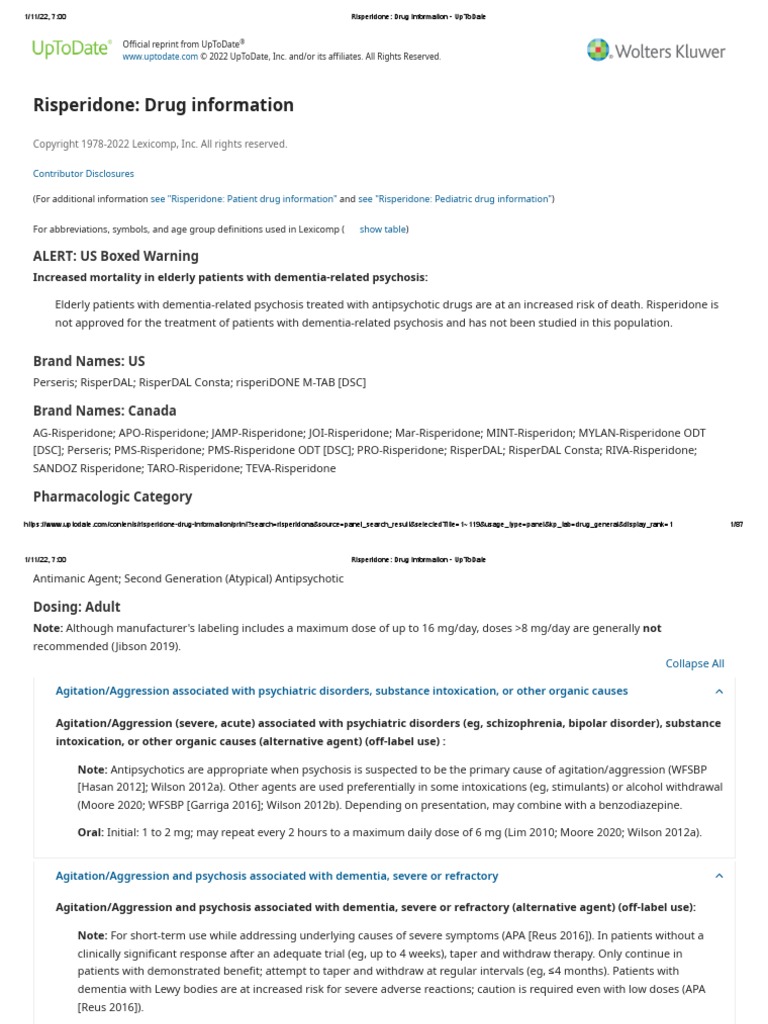 Risperidone - Drug Information - UpToDate | PDF | Antipsychotic ...