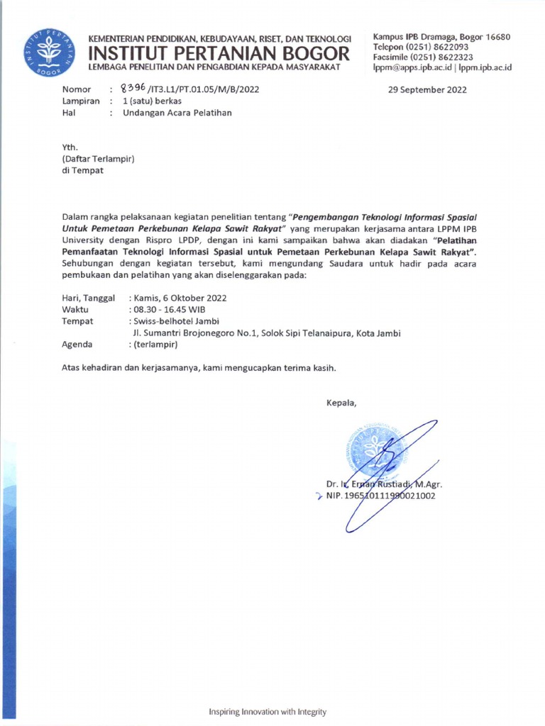 8396 Undangan Acara Pelatihan Rispro LPDP 6 Okt 2022 | PDF | Bisnis