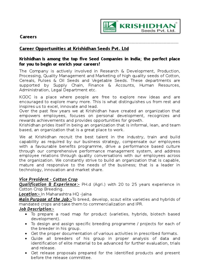 KSPL Technical Positions | PDF | Employment | Plant Breeding