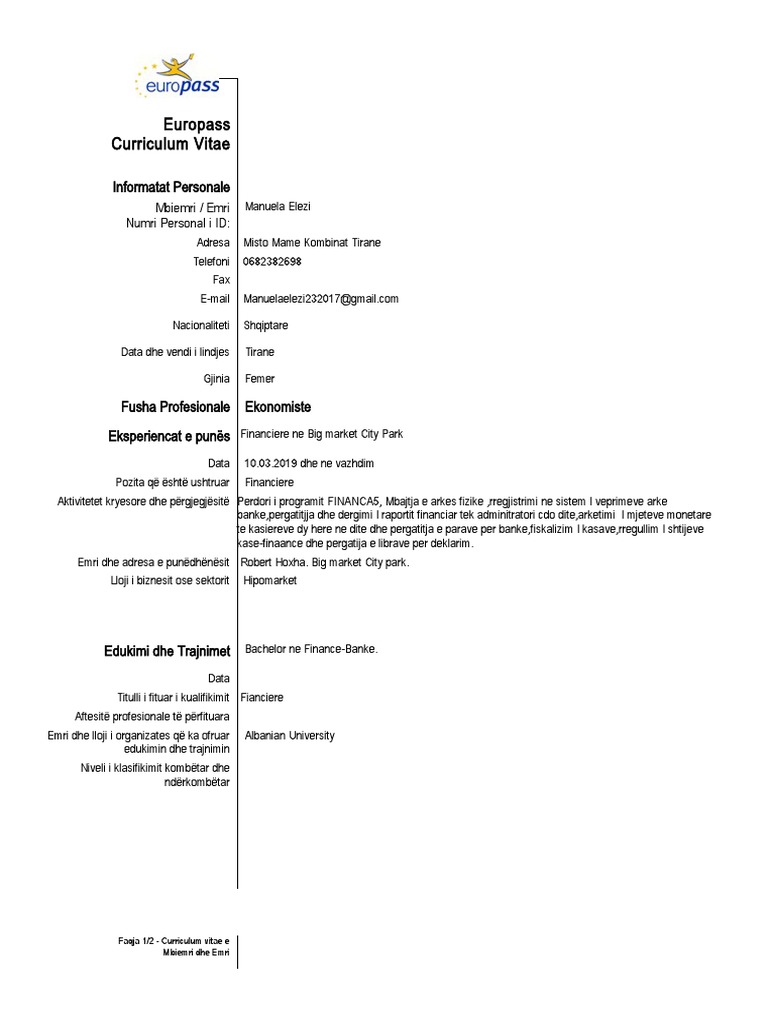 CV Europas-Manuela Elezi | PDF