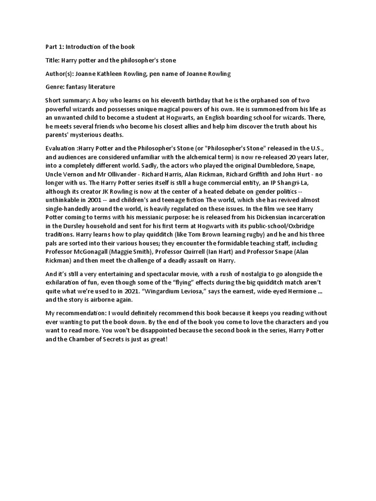 Book Review of Harry Potter | PDF | Harry Potter | J. K. Rowling