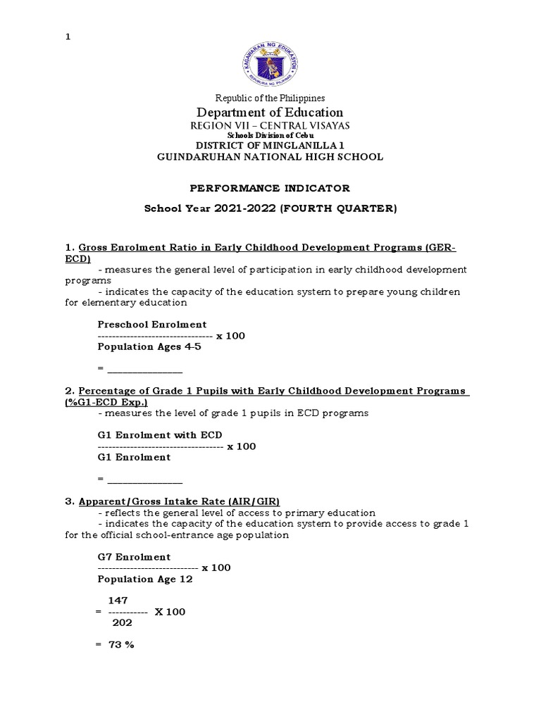 Fourth Quarter Performance Indicator 2021 2022 | PDF | Middle Schools ...