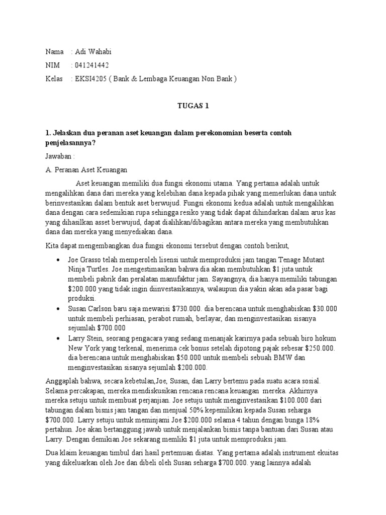 Tugas 1 EKSI4205 Bank & Lembaga Keuangan Non Bank | PDF