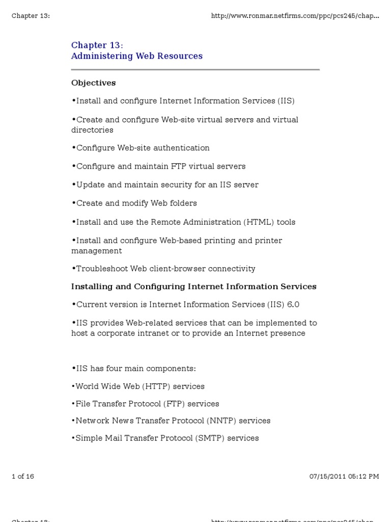 Administering Web Resources: Objectives | PDF | File Transfer Protocol | Internet Information ...