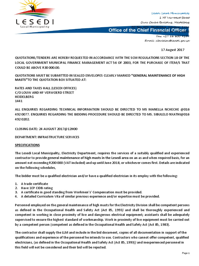 RFQ General Maintenance of High Masts | PDF | Insurance | Liability ...