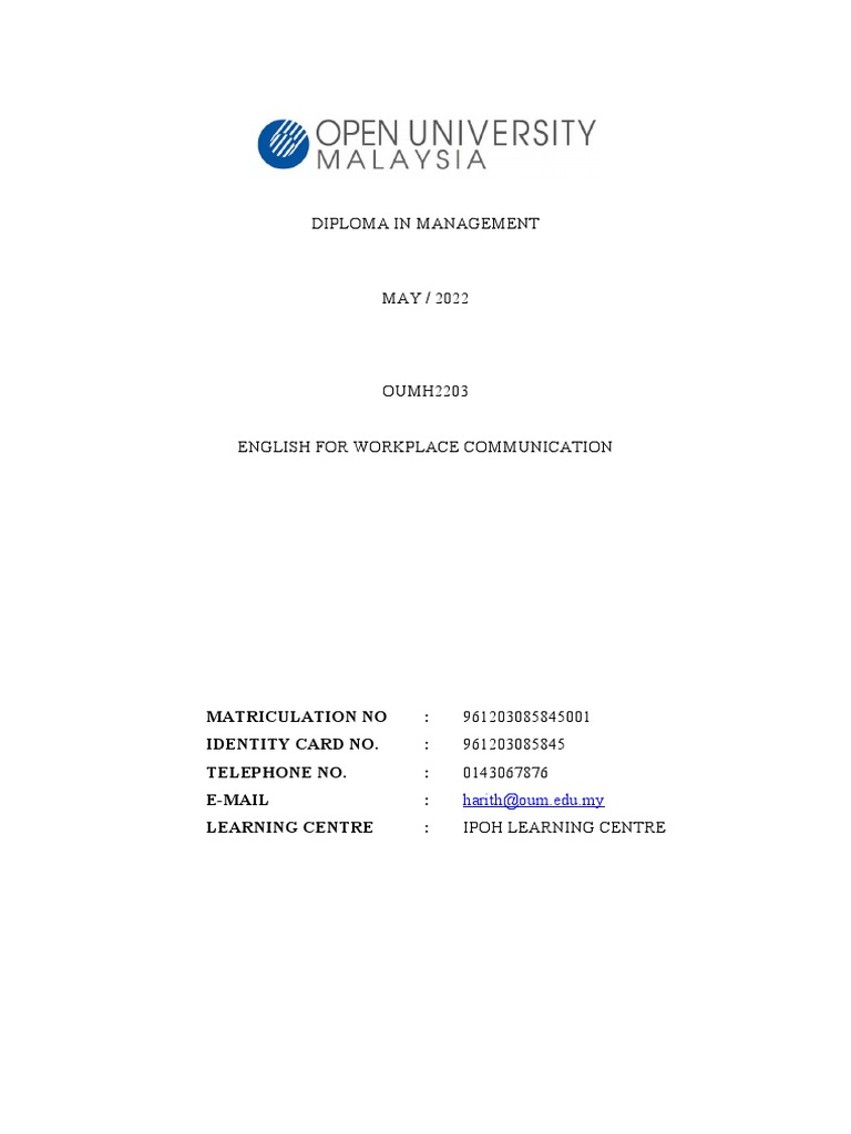 Assignment English For Workplace Communication | PDF | Body Language | Job Interview