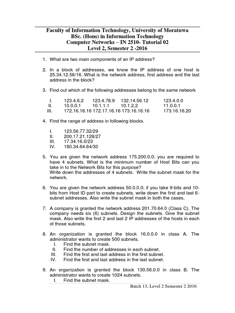 Tutorial - 02 Q | PDF | Ip Address | Computer Network