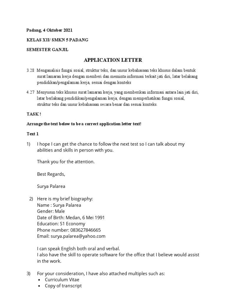 Task 4 Application Letter | PDF