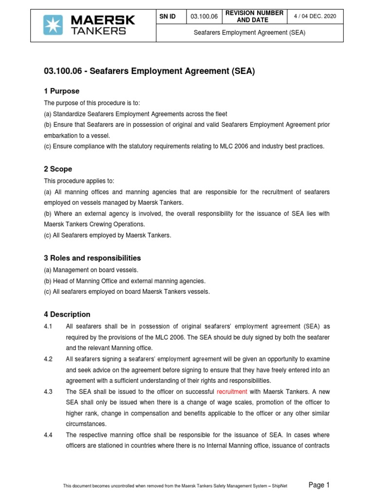 SEA Agreement Procedure | PDF | Employment | Sailor