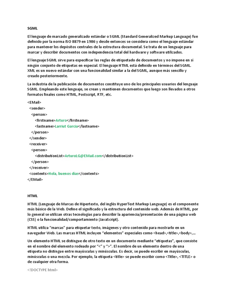Lenguajes de Marcado: SGML, HTML y XML | PDF | Xml | HTML