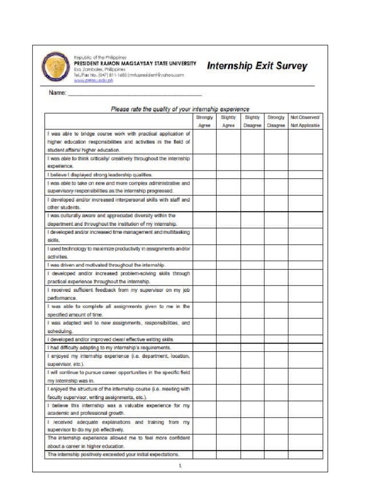Internship Exit Survey | PDF