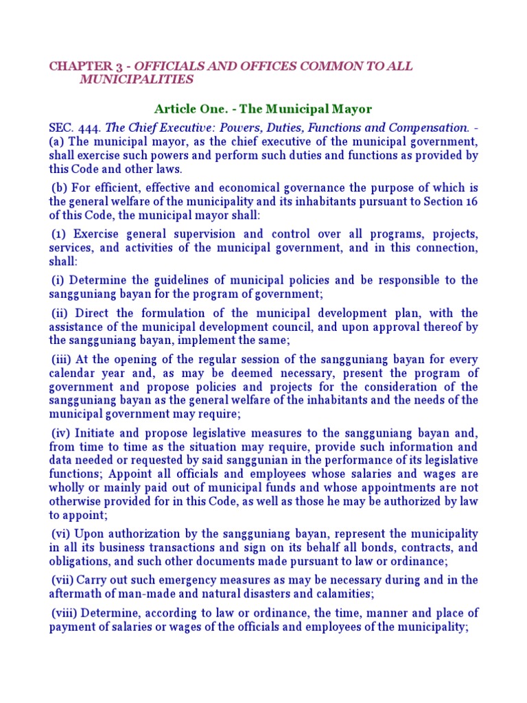 1991 Local Government Code | Local Government | Article One Of The ...