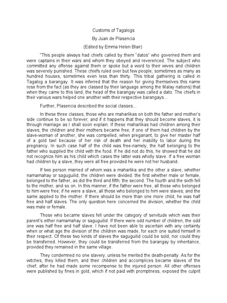 Customs of Tagalog | PDF | Slavery | Idolatry