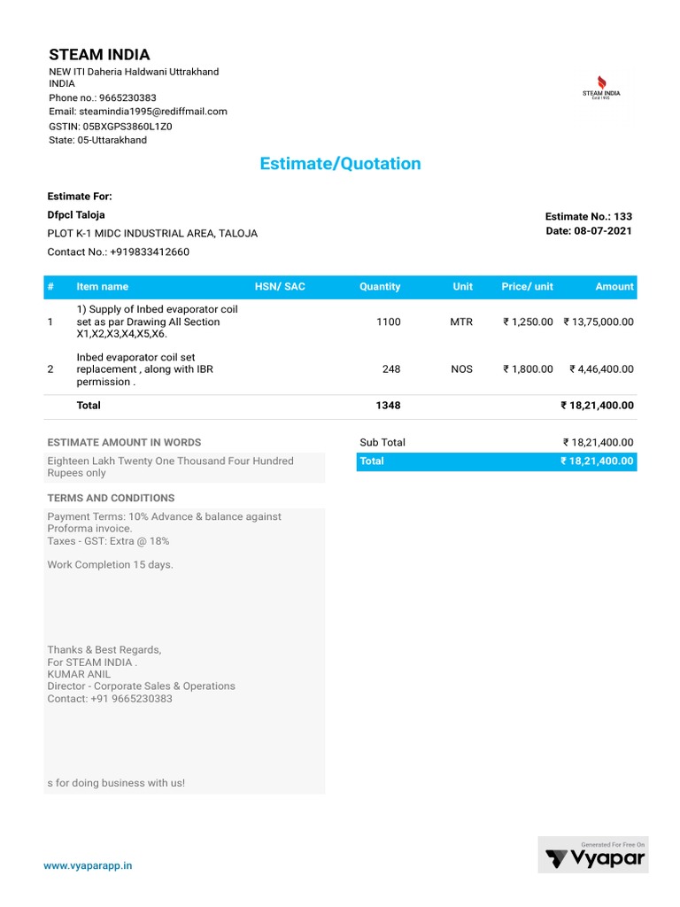 Estimate for Dfpcl Taloja Project | PDF