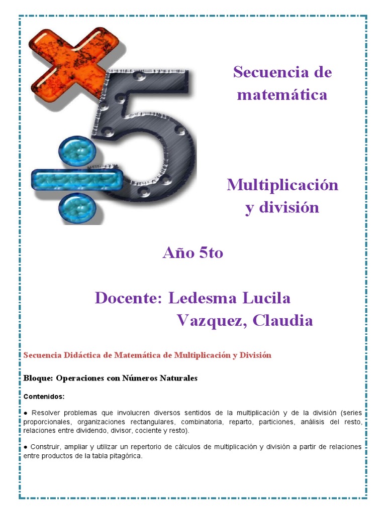Multiplicación y División para 5to Lista | PDF | División (Matemáticas ...