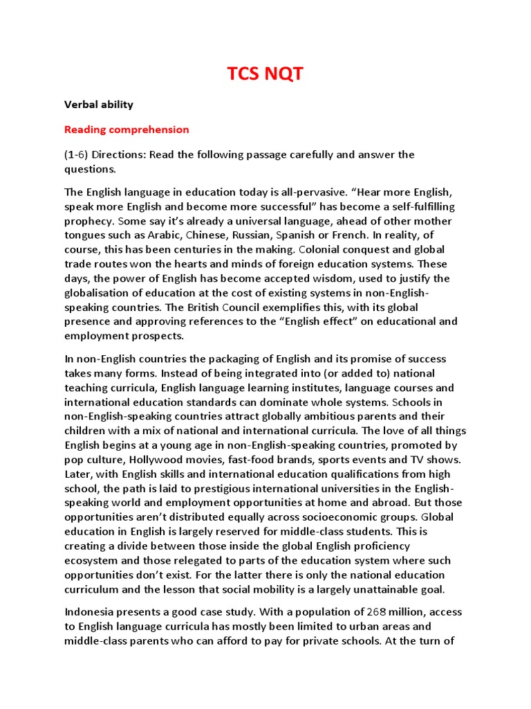 TCS NQT Practice Paper 3 | PDF | Disability | Verb