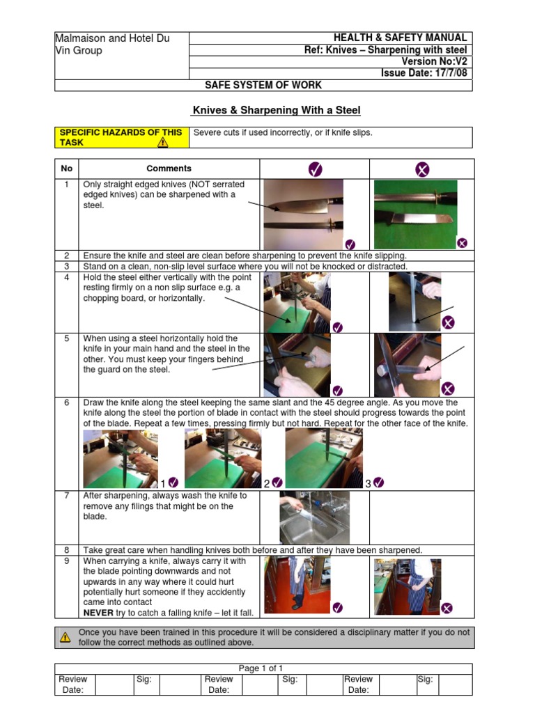 Sharpening Knives With A Steel Safe System Of Work Pdf Knife Blade