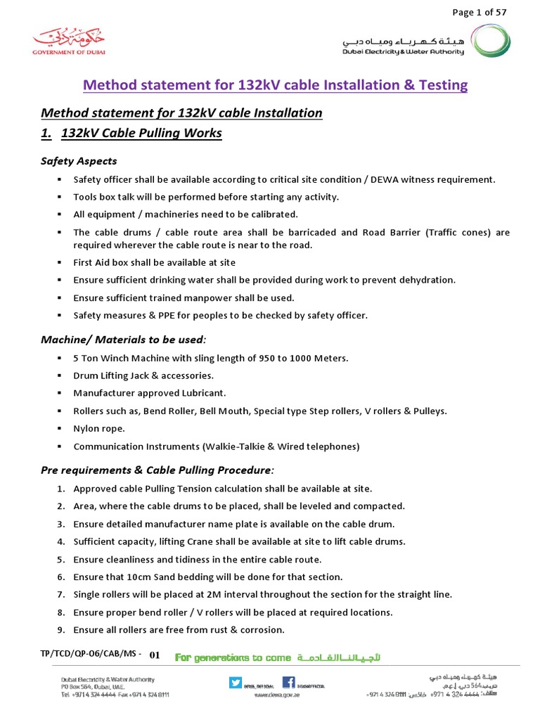 Method Statement For Cable Pulling Pdf Equipment