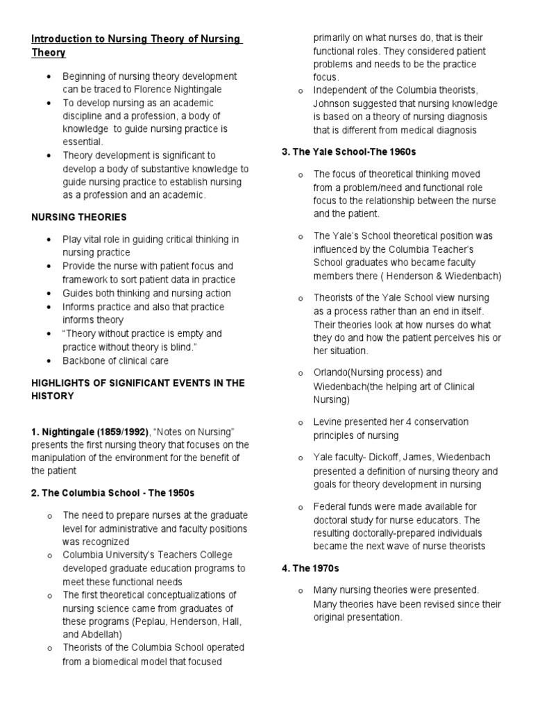 1 - Introduction To Nursing Theory of Nursing Theory | PDF | Theory ...