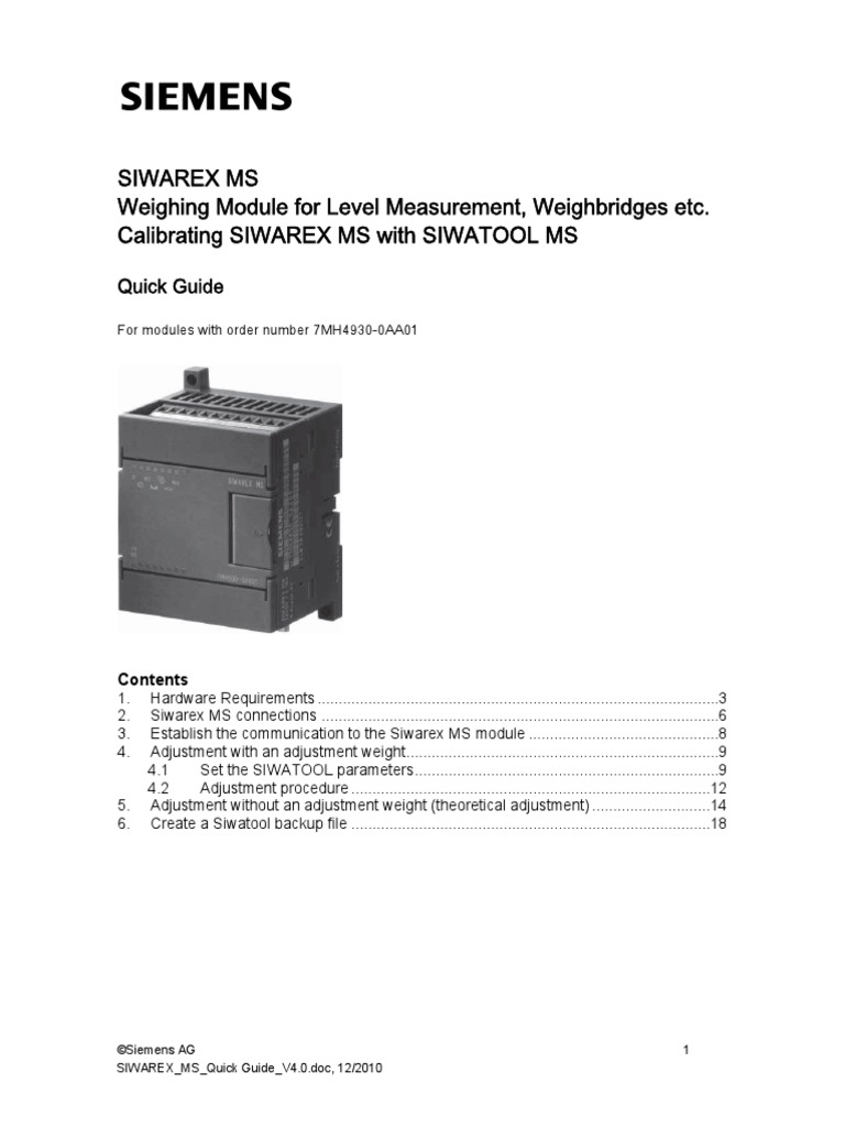 Siemens SIWAREX PLC Based Weighing Modules Manual 4 | PDF | Weight ...