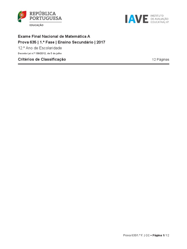 Critérios de Classificação IAVE MatA 2017 | PDF | Decimal | Science