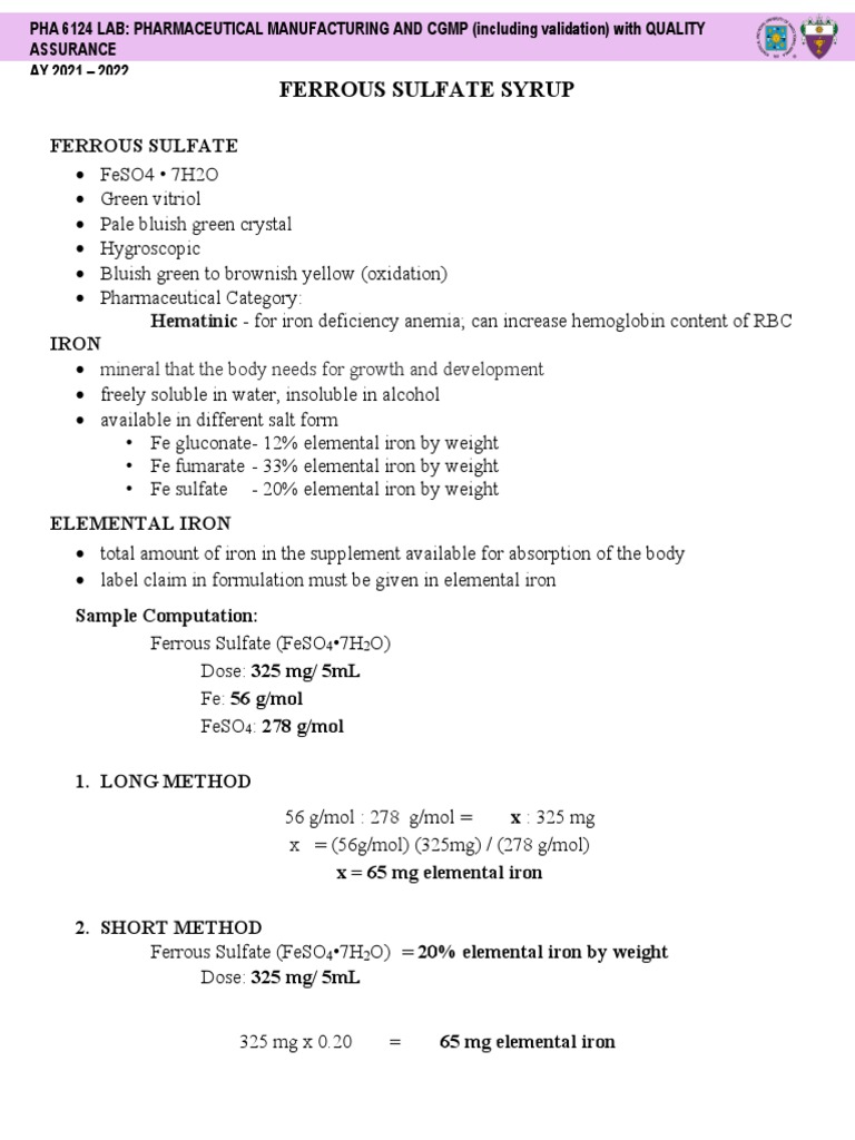 Handout - Ferrous Sulfate Syrup | PDF