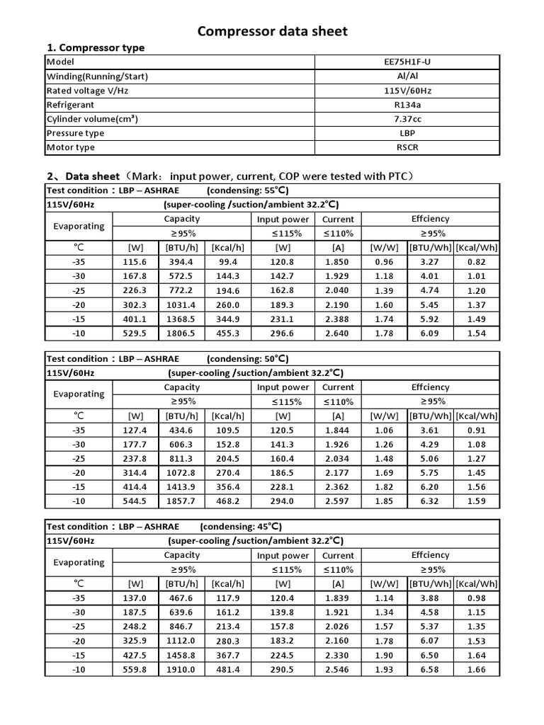 Compressor Performance Data | PDF | Gas Technologies | Heat Transfer