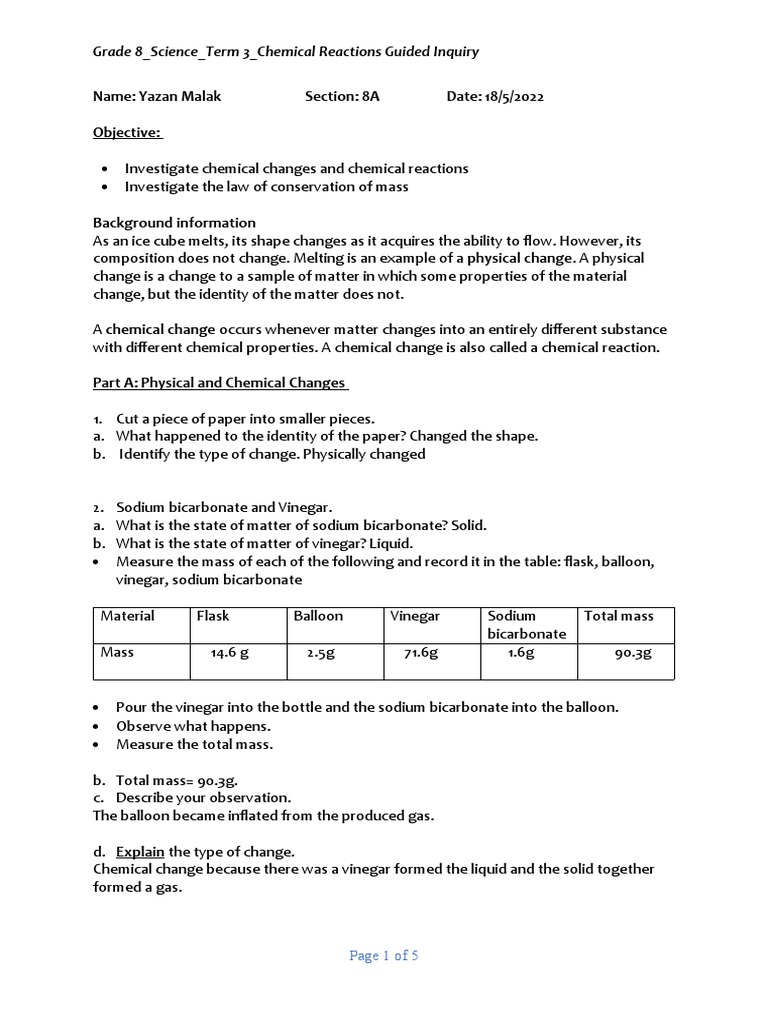 Chemical Reactions-Guided Inquiry | PDF | Chemical Reactions | Chemical ...