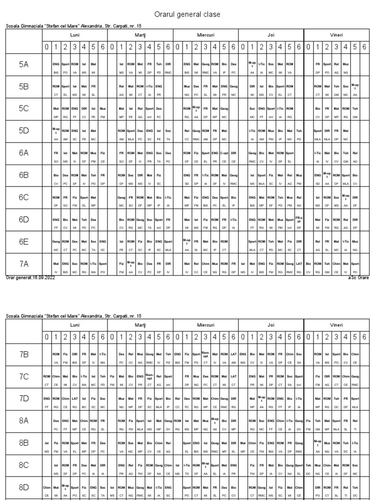 Orar 19 Sept2022 - Elevi - V16ora11 | PDF