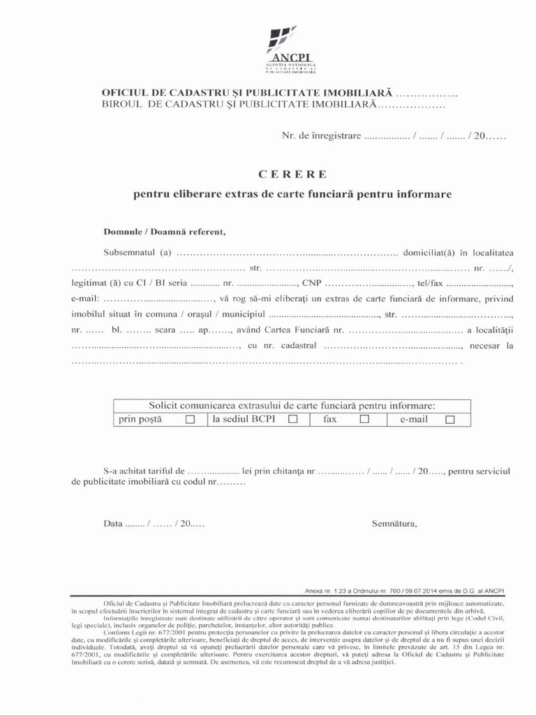Cerere PT Eliberare Extras de Carte Funciara | PDF