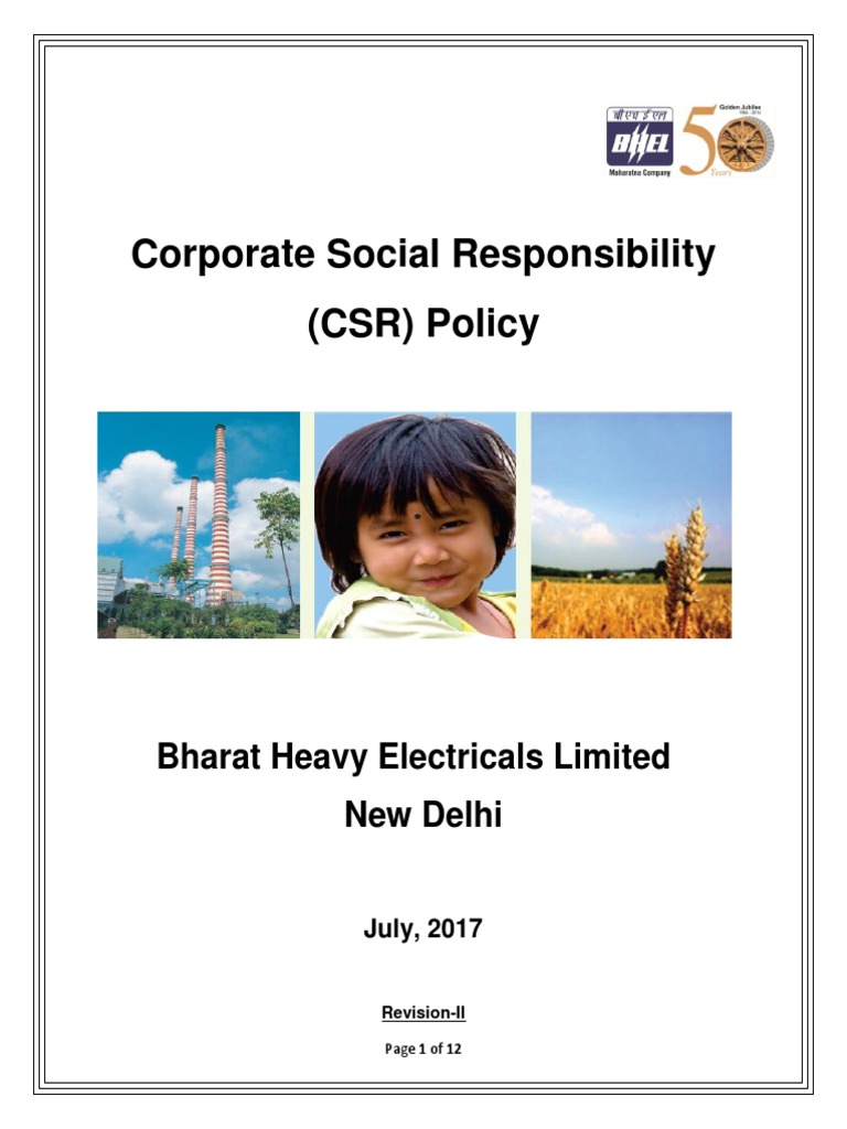 Bhel CSR Policy July2017 | PDF | Corporate Social Responsibility ...