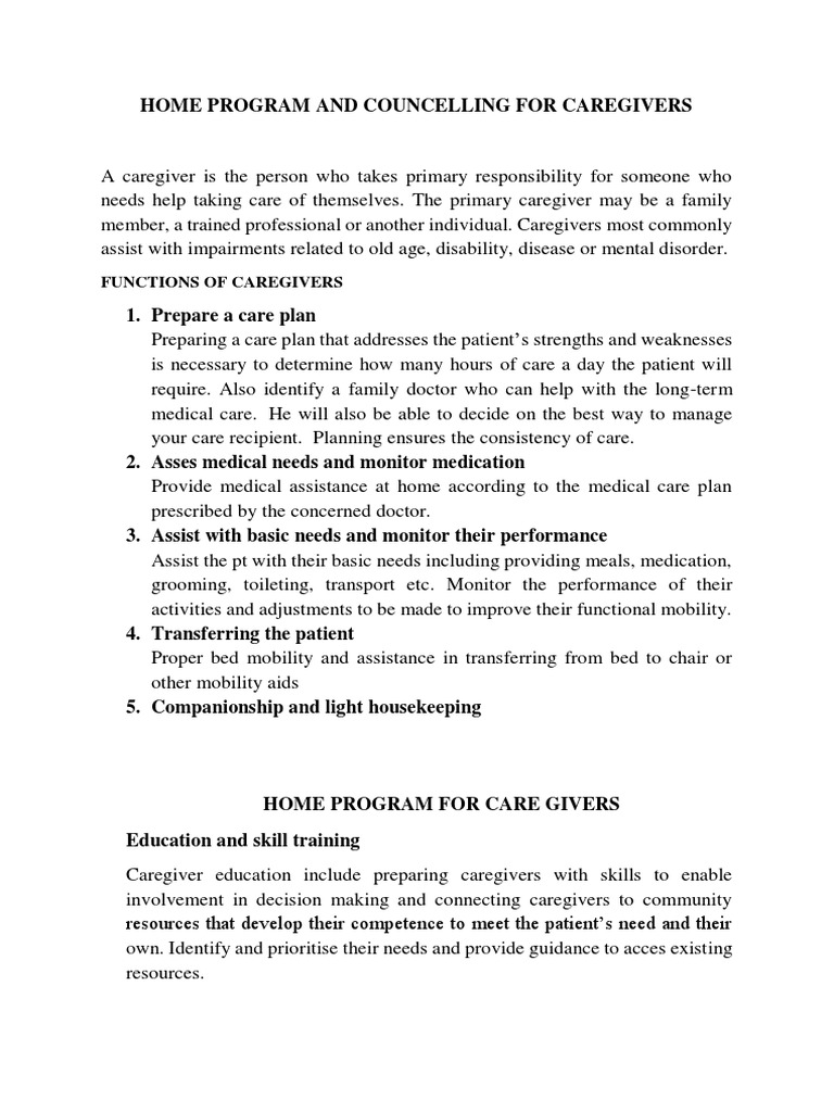 Home Program and Councelling For Caregivers | PDF | Caregiver ...