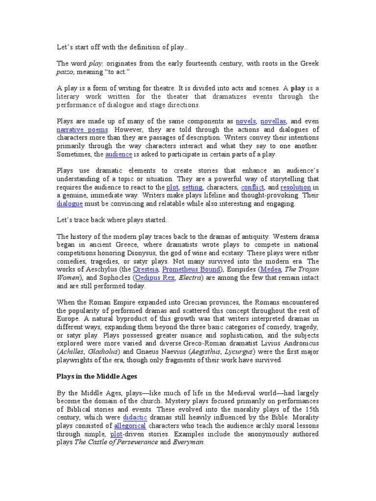 The History and Elements of Plays | PDF | Play (Theatre) | Playwright