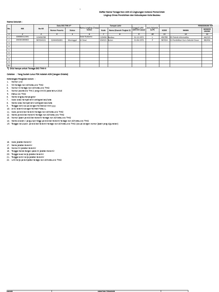 Revisi Format Isian Data Non ASN Lingkup Dikbud - 2022 | PDF
