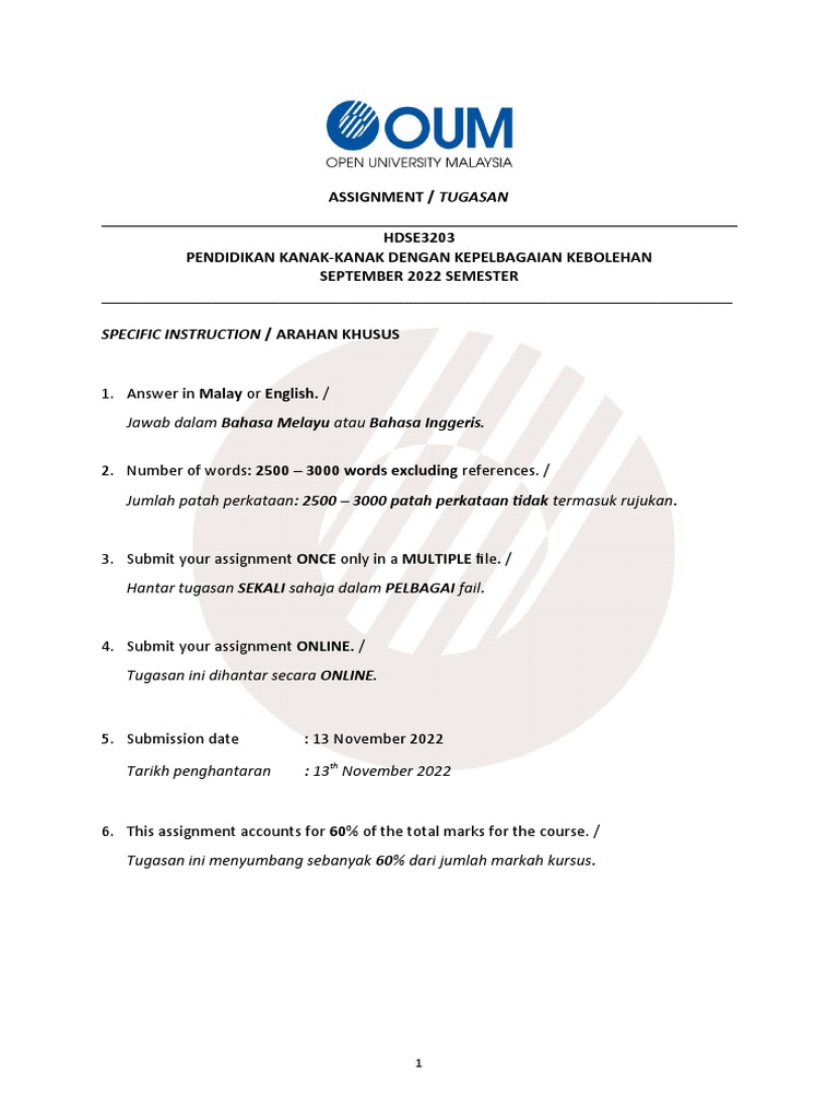 Soalan Tugasan Hdse3203 Oum Sem9 22 | PDF