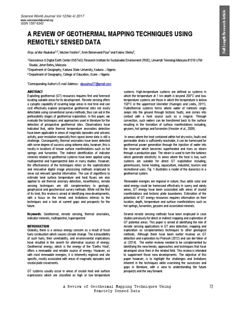 Geothermal Mapping via Remote Sensing Techniques | PDF | Remote Sensing ...