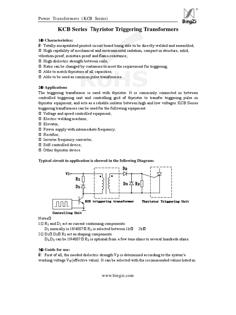 KCB Series Thyristor Triggering Transformers | PDF | Transformer | Modulation