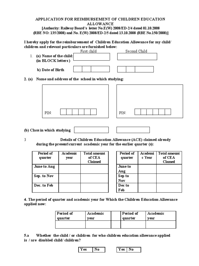 Application for Reimbursement of Children Education | Fee | Expense