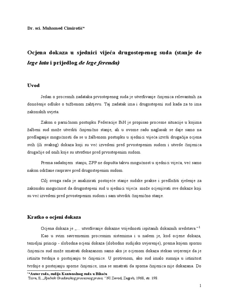 Ocjena Dokaza U Sjednici Vijeća Drugostepenog Suda | PDF