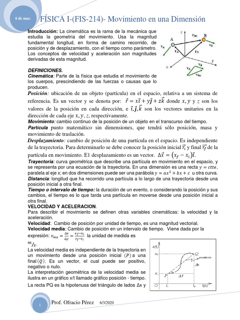 Cinemática: Movimiento en 1D | PDF | Aceleración | Velocidad