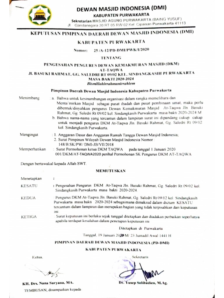 SK Pengurus DKM | PDF