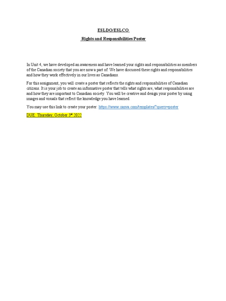 Canadian Rights and Responsibilities Poster | PDF | Creativity | Graphics